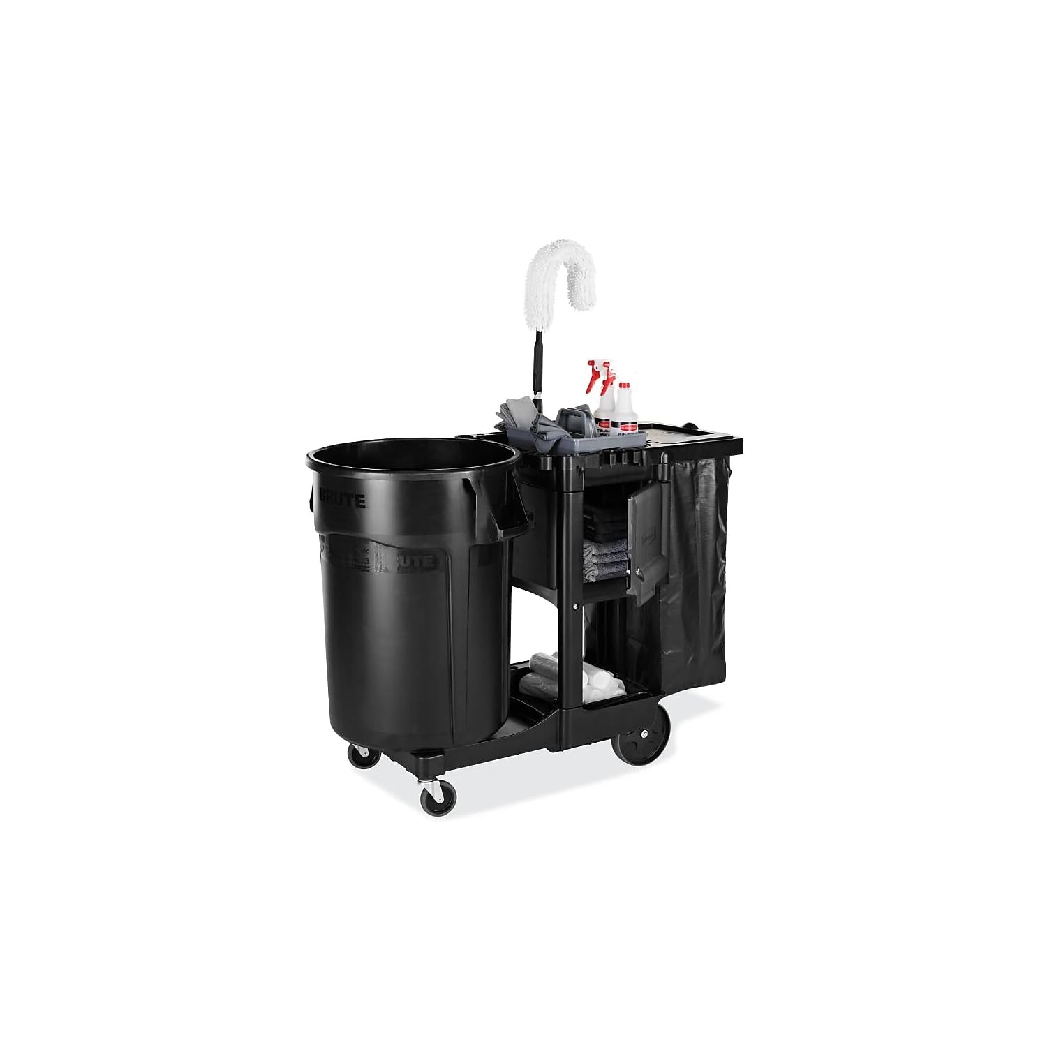 Rubbermaid Commercial Products-1861430, Executive Series Janitorial and Housekeeping Cleaning Cart with Locking Cabinet, Wheeled with Zippered Black Vinyl Bag, Black , 38" x 21.8" x 46"