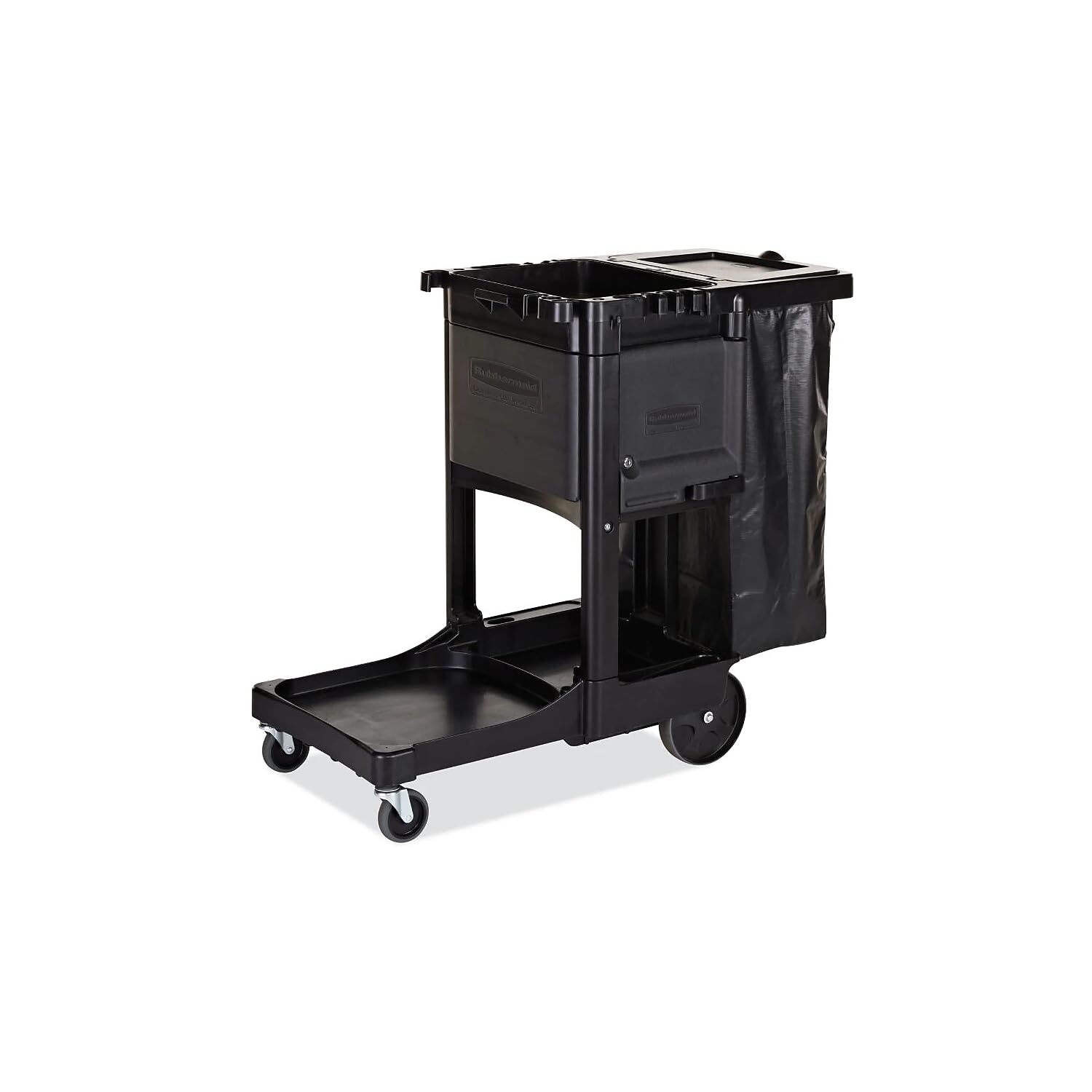 Rubbermaid Commercial Products-1861430, Executive Series Janitorial and Housekeeping Cleaning Cart with Locking Cabinet, Wheeled with Zippered Black Vinyl Bag, Black , 38" x 21.8" x 46"