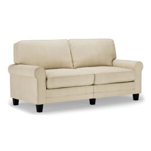 serta copenhagen rolled arm, easy care polyester, soft pillow back, pocket coil seat cushions, removable covers, loveseat or couch for small spaces, living rooms or bedrooms, 73" sofa, tan