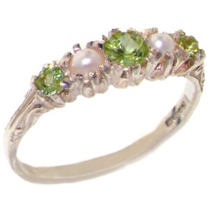 letsbuygold 925 sterling silver natural peridot and cultured pearl womens band ring - sizes 4 to 12 available