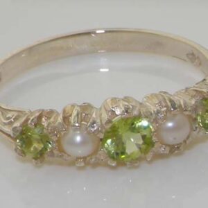 LetsBuyGold 925 Sterling Silver Natural Peridot and Cultured Pearl Womens Band Ring - Sizes 4 to 12 Available