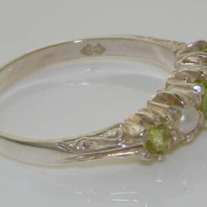 LetsBuyGold 925 Sterling Silver Natural Peridot and Cultured Pearl Womens Band Ring - Sizes 4 to 12 Available