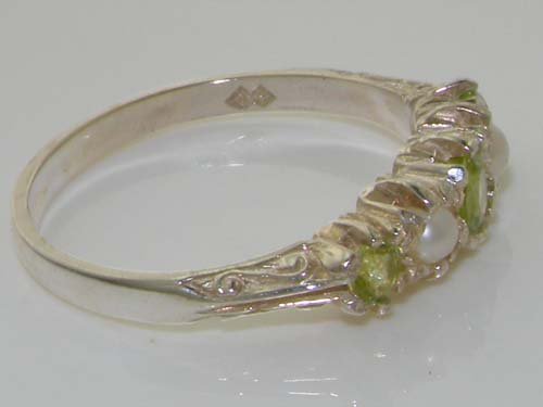 LetsBuyGold 925 Sterling Silver Natural Peridot and Cultured Pearl Womens Band Ring - Sizes 4 to 12 Available