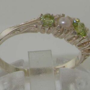 LetsBuyGold 925 Sterling Silver Natural Peridot and Cultured Pearl Womens Band Ring - Sizes 4 to 12 Available