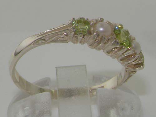 LetsBuyGold 925 Sterling Silver Natural Peridot and Cultured Pearl Womens Band Ring - Sizes 4 to 12 Available