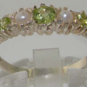 LetsBuyGold 925 Sterling Silver Natural Peridot and Cultured Pearl Womens Band Ring - Sizes 4 to 12 Available