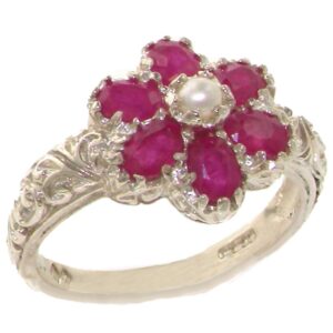 letsbuygold 925 sterling silver cultured pearl and ruby womens anniversary ring - size 10.5