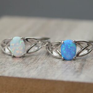 Oxford Diamond Co Lab Created Blue Opal Celtic Design .925 Sterling Silver Ring Size 9