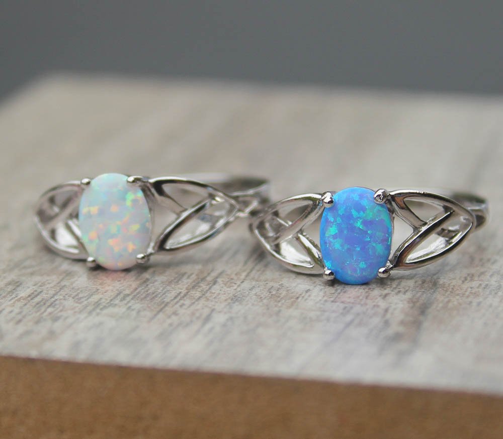 Oxford Diamond Co Lab Created Blue Opal Celtic Design .925 Sterling Silver Ring Size 9