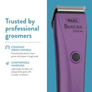 Wahl Professional Animal Bravura Lithium Ion Clipper - Pet, Dog, Cat, and Horse Corded/Cordless Clipper Kit, Purple (41870-0423)