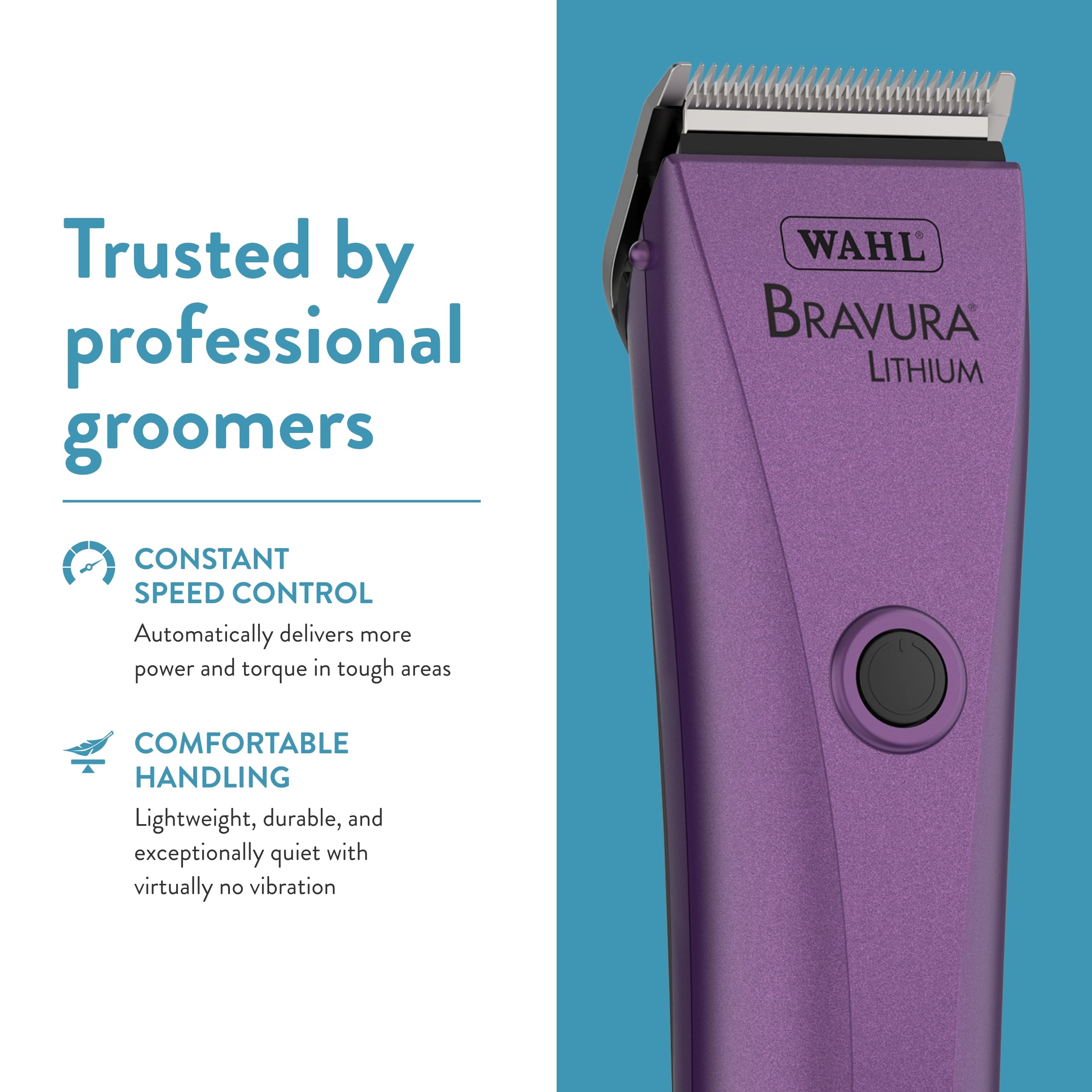 Wahl Professional Animal Bravura Lithium Ion Clipper - Pet, Dog, Cat, and Horse Corded/Cordless Clipper Kit, Purple (41870-0423)