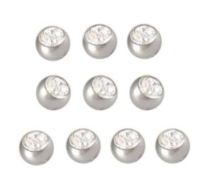 10 replacement belly ring clear swarovski cz gem top ball balls 5mm silver 10pcs navel button piercing bar body jewelry 14g