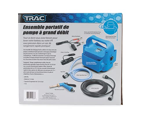 Trac Outdoors Portable Washdown Pump Kit - Self-Priming Marine-Grade Pump - Includes Everything Needed to Power-Spray, Just Add Water (69380), Blue