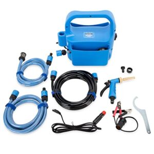 Trac Outdoors Portable Washdown Pump Kit - Self-Priming Marine-Grade Pump - Includes Everything Needed to Power-Spray, Just Add Water (69380), Blue