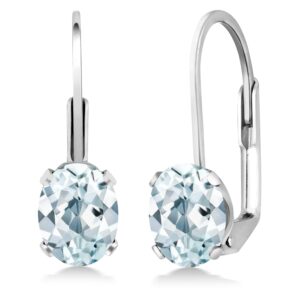 gem stone king 925 sterling silver sky blue aquamarine leverback earrings for women (1.44 cttw, gemstone birthstone, oval 7x5mm)