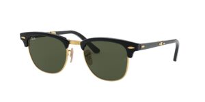 ray-ban rb2176 clubmaster folding square sunglasses, black/g-15 green, 51 mm