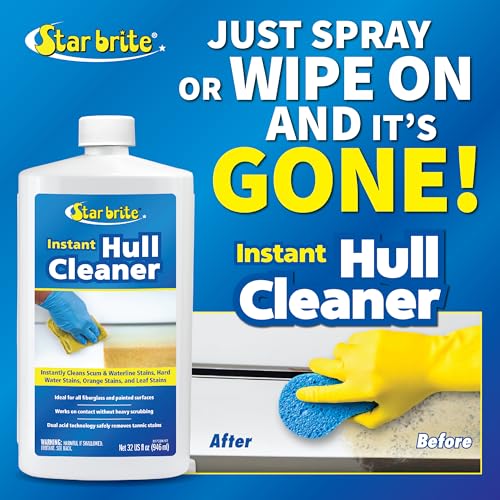 STAR BRITE Instant Hull Cleaner - Easily Remove Stains, Scum Lines & Grime for Boat Hulls, Fiberglass, Plastic & Painted Surfaces - Wipe On, Rinse Off Formula 32 Ounces (081732)