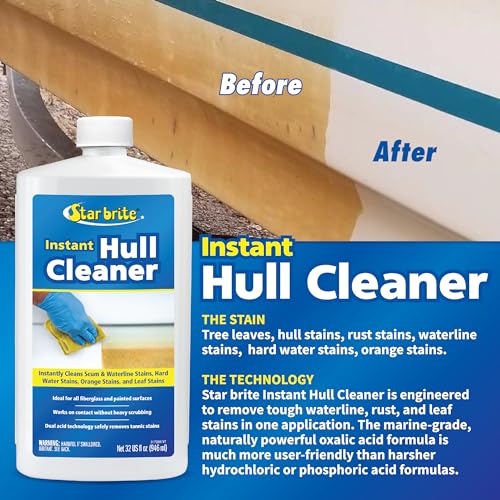 STAR BRITE Instant Hull Cleaner - Easily Remove Stains, Scum Lines & Grime for Boat Hulls, Fiberglass, Plastic & Painted Surfaces - Wipe On, Rinse Off Formula 32 Ounces (081732)