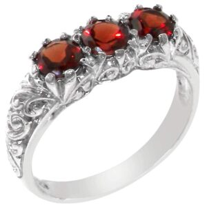 925 sterling silver natural garnet womens trilogy ring - size 11.75