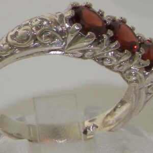 925 Sterling Silver Natural Garnet Womens Trilogy Ring - Size 11.75