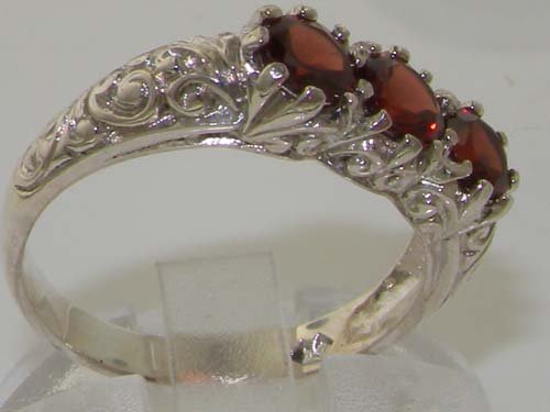 925 Sterling Silver Natural Garnet Womens Trilogy Ring - Size 11.75