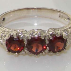 925 Sterling Silver Natural Garnet Womens Trilogy Ring - Size 11.75