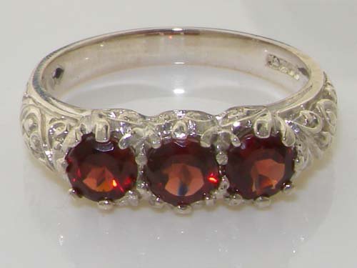 925 Sterling Silver Natural Garnet Womens Trilogy Ring - Size 11.75