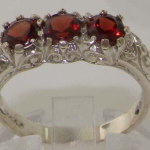 925 Sterling Silver Natural Garnet Womens Trilogy Ring - Size 11.75