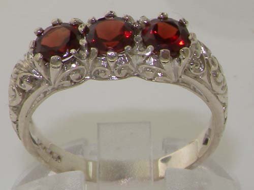 925 Sterling Silver Natural Garnet Womens Trilogy Ring - Size 11.75