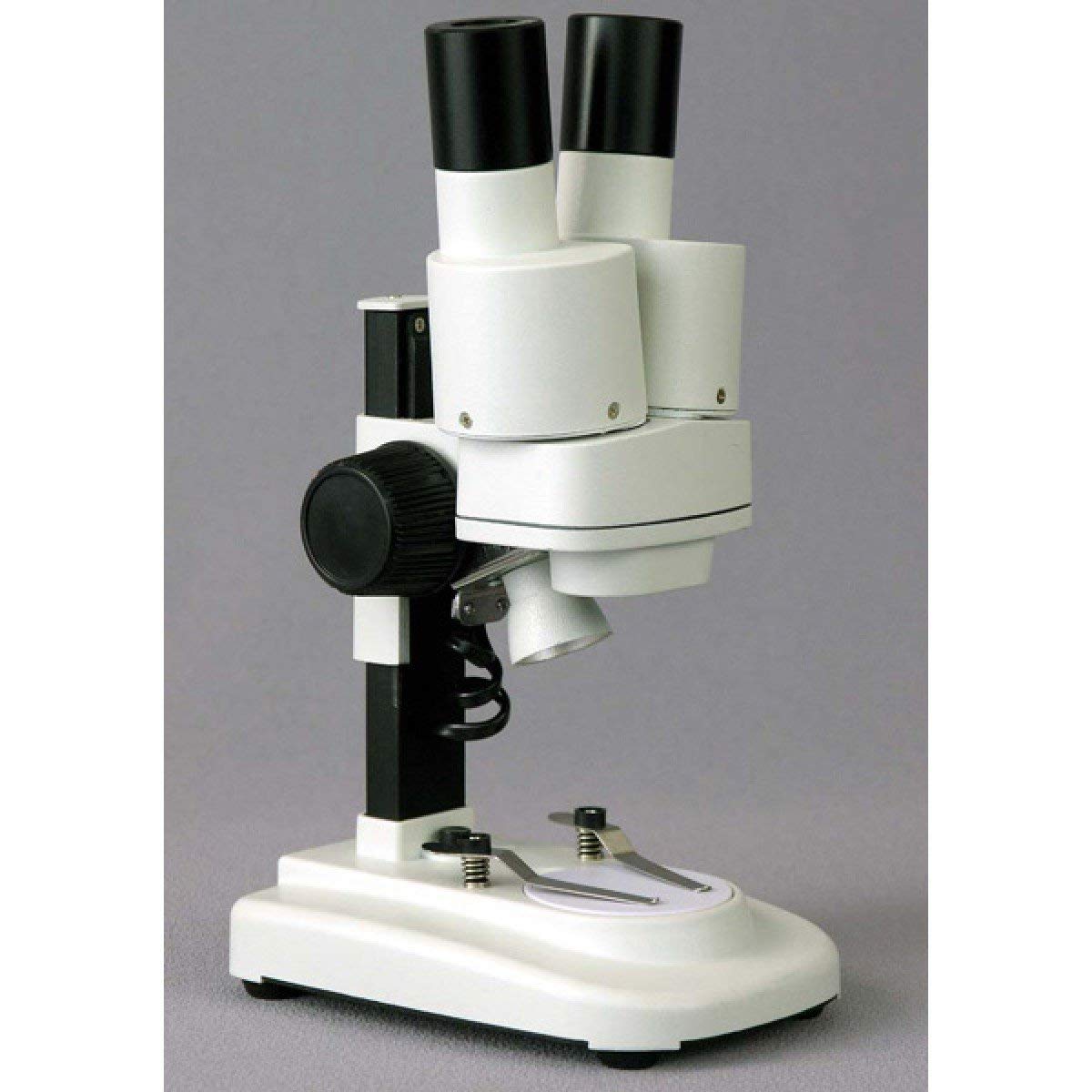 AMSCOPE-KIDS SE100X Portable Binocular Stereo Microscope, WF5X and WF10x Eyepieces, 10X and 20X Magnification, 2X Objective, Tungsten Light Source, Reversible Black/White Stage Plate, Battery-Powered