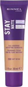 rimmel london stay matte liquid mousse - 200 soft beige - foundation, lightweight, shine control, oil-free, 1oz