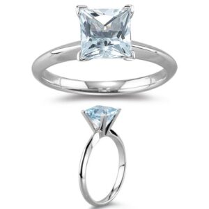 Vogati 1.60 Ct 7 mm AA Princess Aquamarine Solitaire Ring in 14K White Gold-7.5