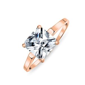 simple traditional 3ct clear cubic zirconia square brilliant princess cut aaa cz solitaire engagement ring for women thin 1.5 mm band rose gold plated .925 sterling silver