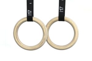 cff pit bull olympic wood gym rings x-wide 18' numbered straps - extra grip for doing muscle ups, dips, push ups, iron cross...