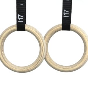 CFF Pit Bull Olympic Wood Gym Rings X-Wide 18' Numbered Straps - Extra Grip for Doing Muscle ups, dips, Push ups, Iron Cross...