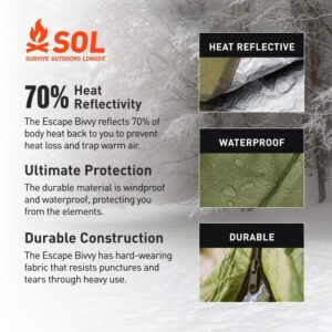 S.O.L. Survive Outdoors Longer SOL Escape Bivvy with Hood - Green - 42gsm