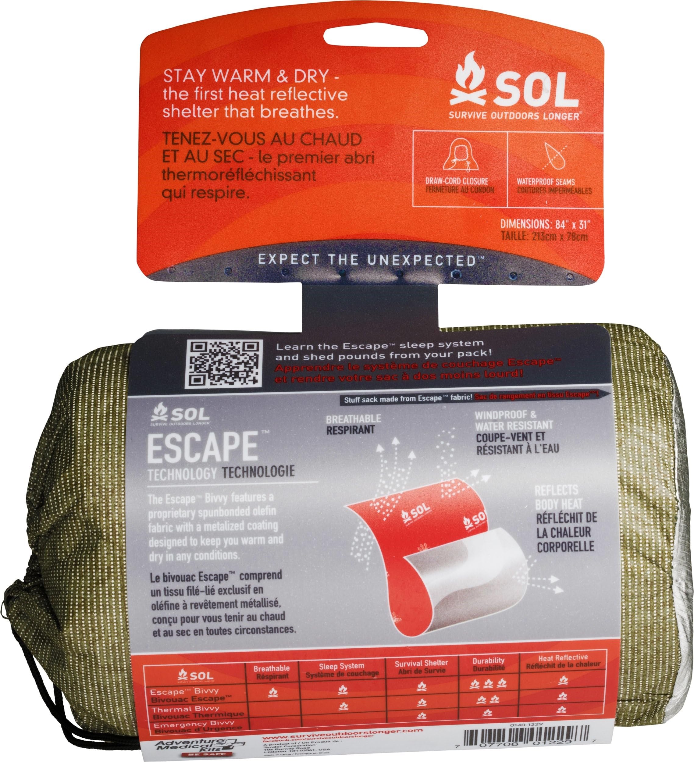 S.O.L. Survive Outdoors Longer SOL Escape Bivvy with Hood - Green - 42gsm