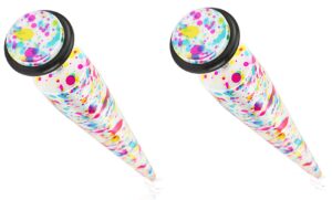 body accentz plugs earrings solid acrylic printed paint splatter fake taper faux plug 16g sold as pair ho1813