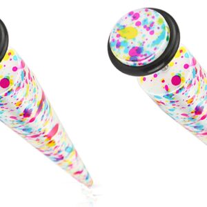 Body Accentz Plugs Earrings Solid Acrylic Printed Paint Splatter Fake Taper Faux Plug 16g Sold as Pair HO1813