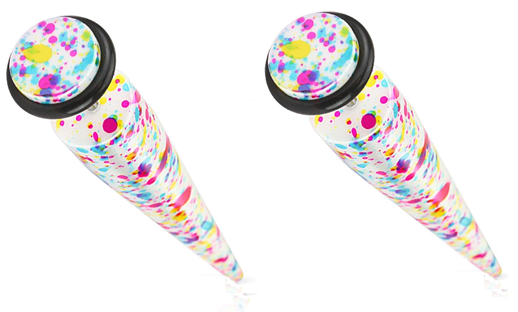 Body Accentz Plugs Earrings Solid Acrylic Printed Paint Splatter Fake Taper Faux Plug 16g Sold as Pair HO1813