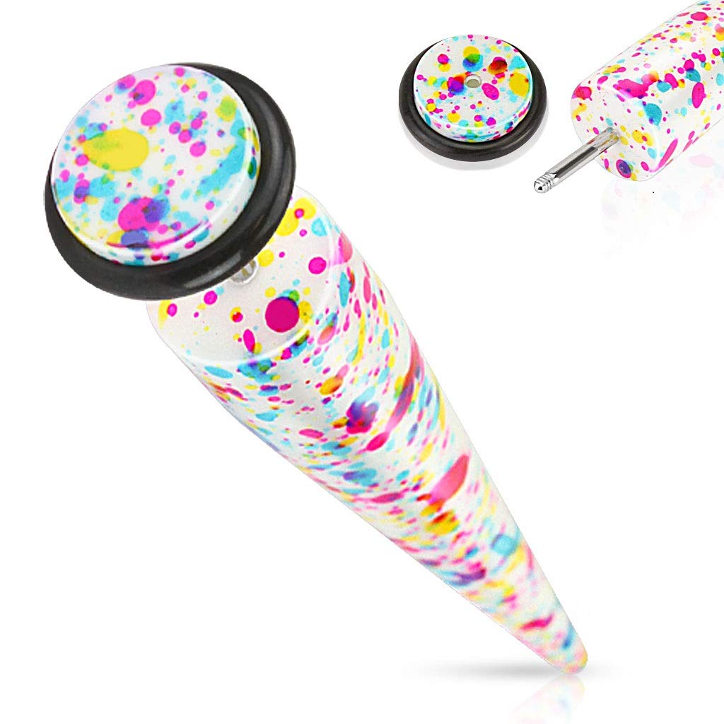 Body Accentz Plugs Earrings Solid Acrylic Printed Paint Splatter Fake Taper Faux Plug 16g Sold as Pair HO1813