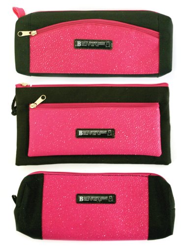 Just Stationery Assorted Shaped Glitter Pencil Case - Pink/Black Single Supplied