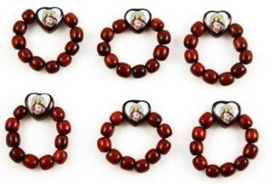 catholica shop catholic finger rosary ring cherry wooden | prayer beads | with jesus image | lot of 6 -