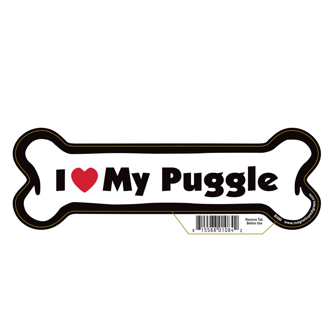 7" Dog Bone Magnet - Works Great on Cars, Refrigerators, Mailboxes and More (I Love My Puggle)