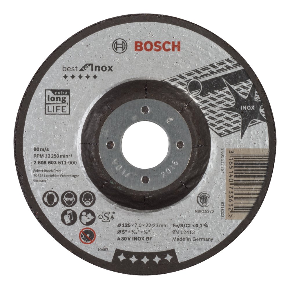 Bosch 2608603511 Grinding Disc for Stainless Steel Cranked 4.92inx7mm