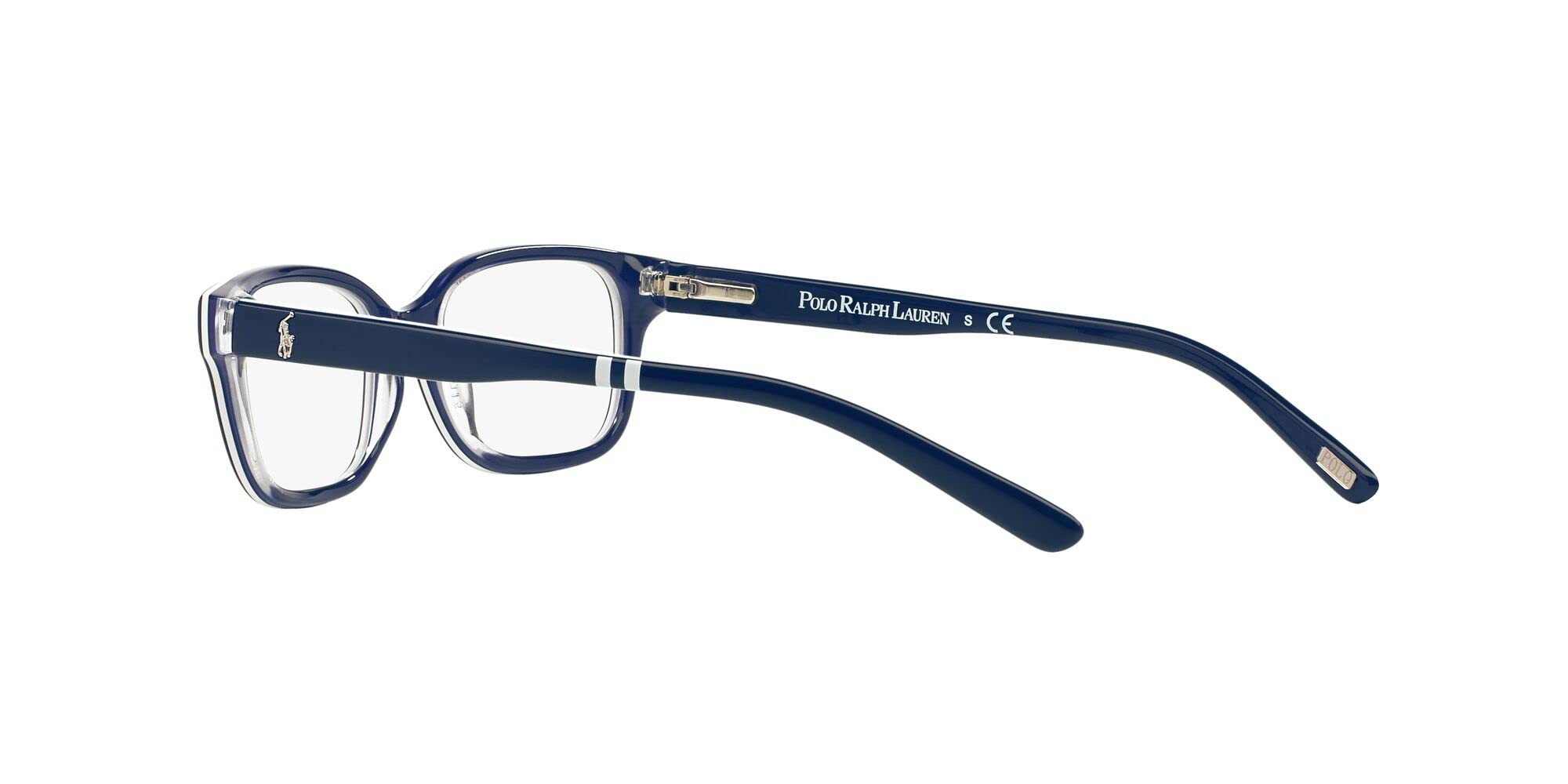 Polo Ralph Lauren Kids' PP8520 Rectangular Prescription Eyewear Frames, Navy Blue On White/Crystal/Demo Lens, 46 mm