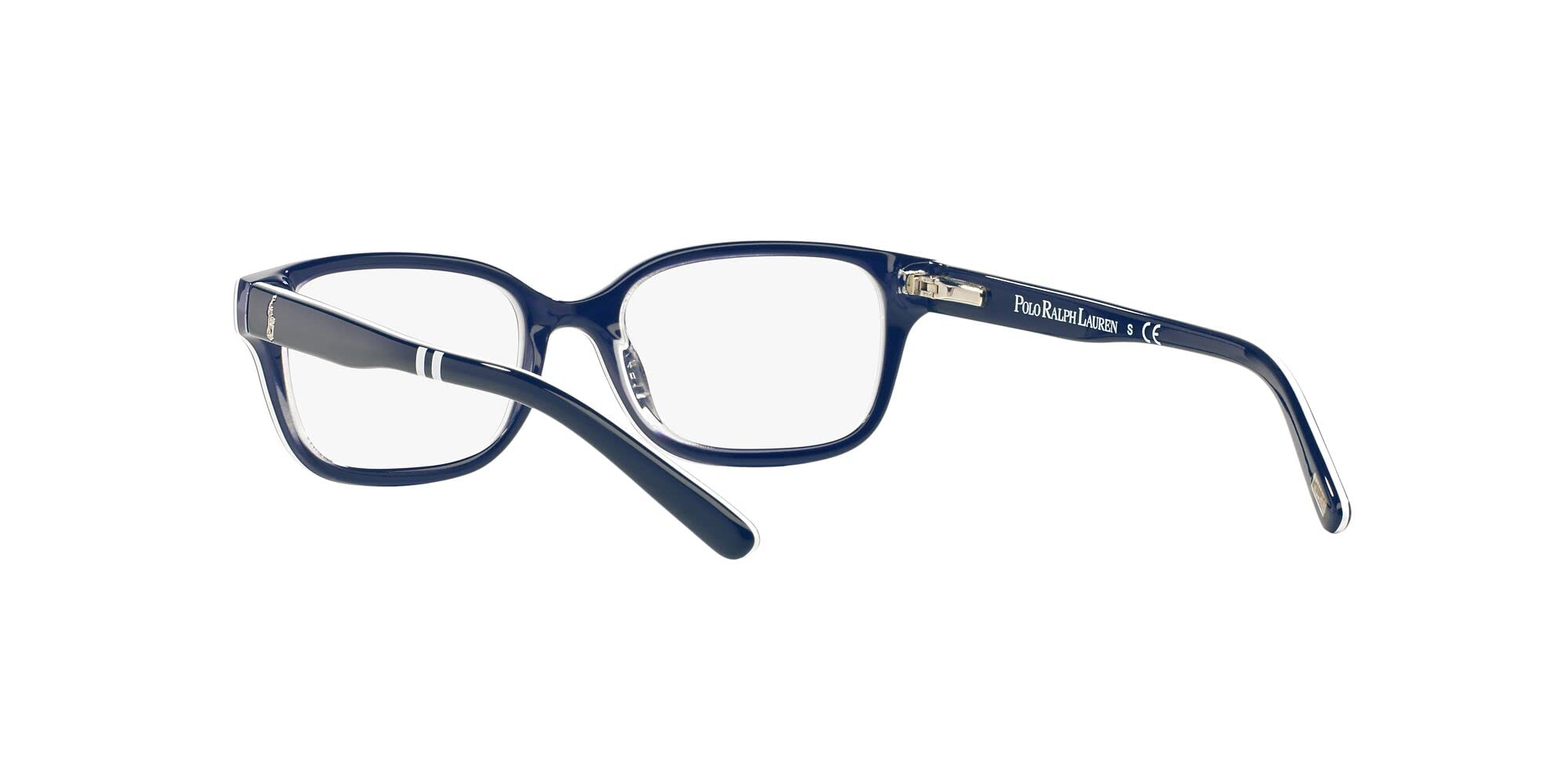 Polo Ralph Lauren Kids' PP8520 Rectangular Prescription Eyewear Frames, Navy Blue On White/Crystal/Demo Lens, 46 mm