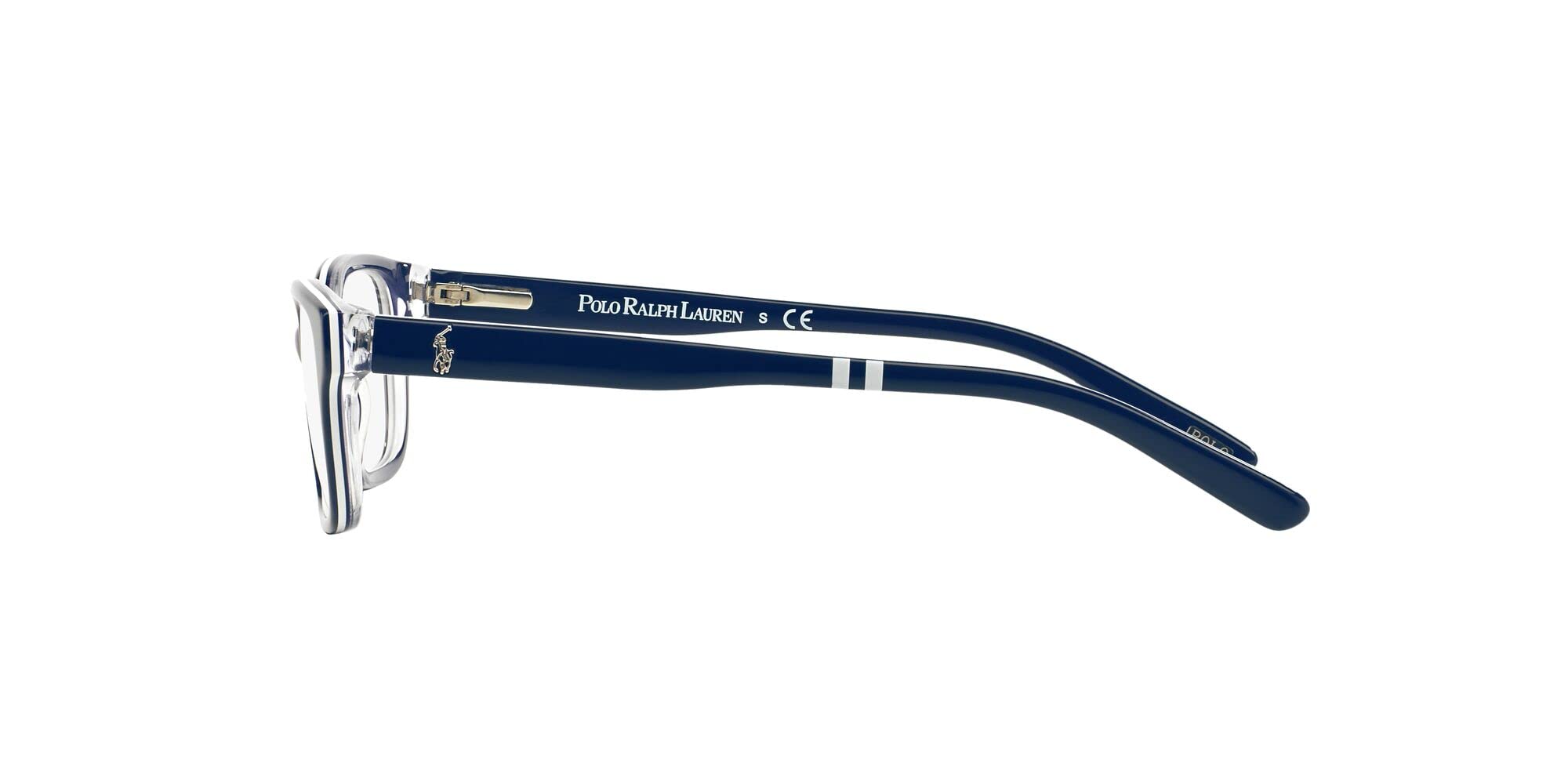 Polo Ralph Lauren Kids' PP8520 Rectangular Prescription Eyewear Frames, Navy Blue On White/Crystal/Demo Lens, 46 mm