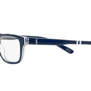 Polo Ralph Lauren Kids' PP8520 Rectangular Prescription Eyewear Frames, Navy Blue On White/Crystal/Demo Lens, 46 mm