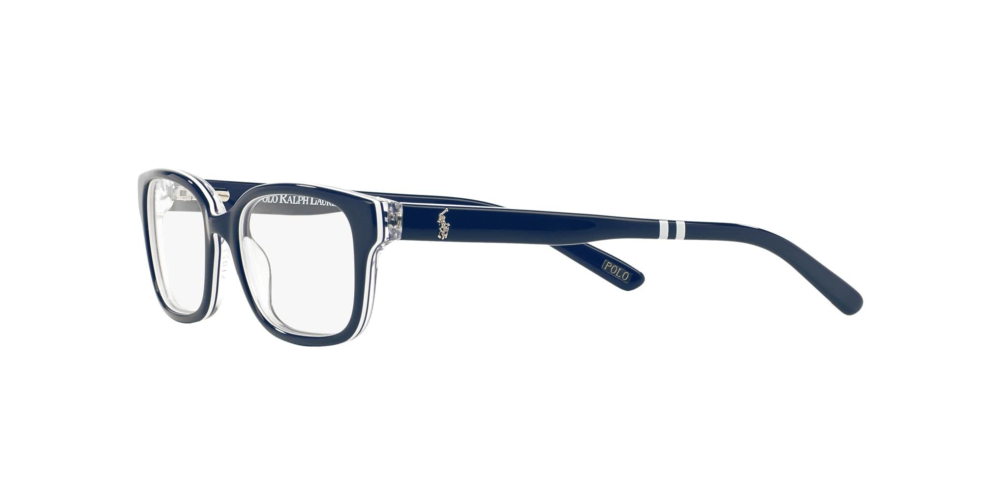 Polo Ralph Lauren Kids' PP8520 Rectangular Prescription Eyewear Frames, Navy Blue On White/Crystal/Demo Lens, 46 mm